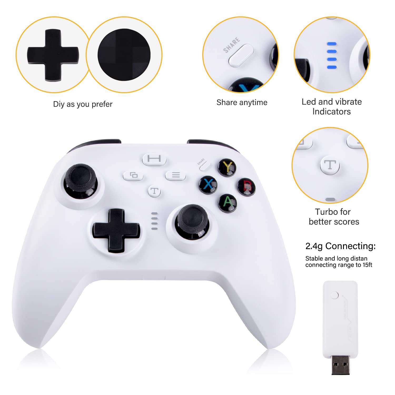 TechKen 2.4G Wireless Joystick Controller Compatible for Xbox One PC and Playtation 3 with Dual Vibration and Lager Capacity Rechargeable Battery, Elite PC P3 Controller for Xbox one