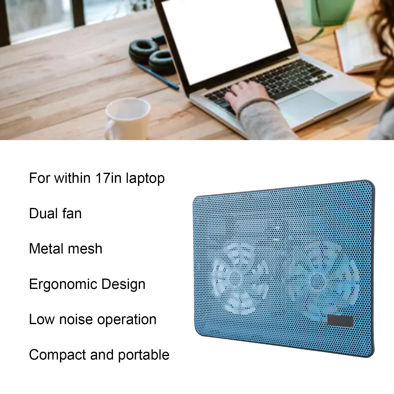 Laptop Cooler, Laptop Gaming Accessory Low Noise Operation 2 Fans Durable Fast Heat Dissipation for Gaming