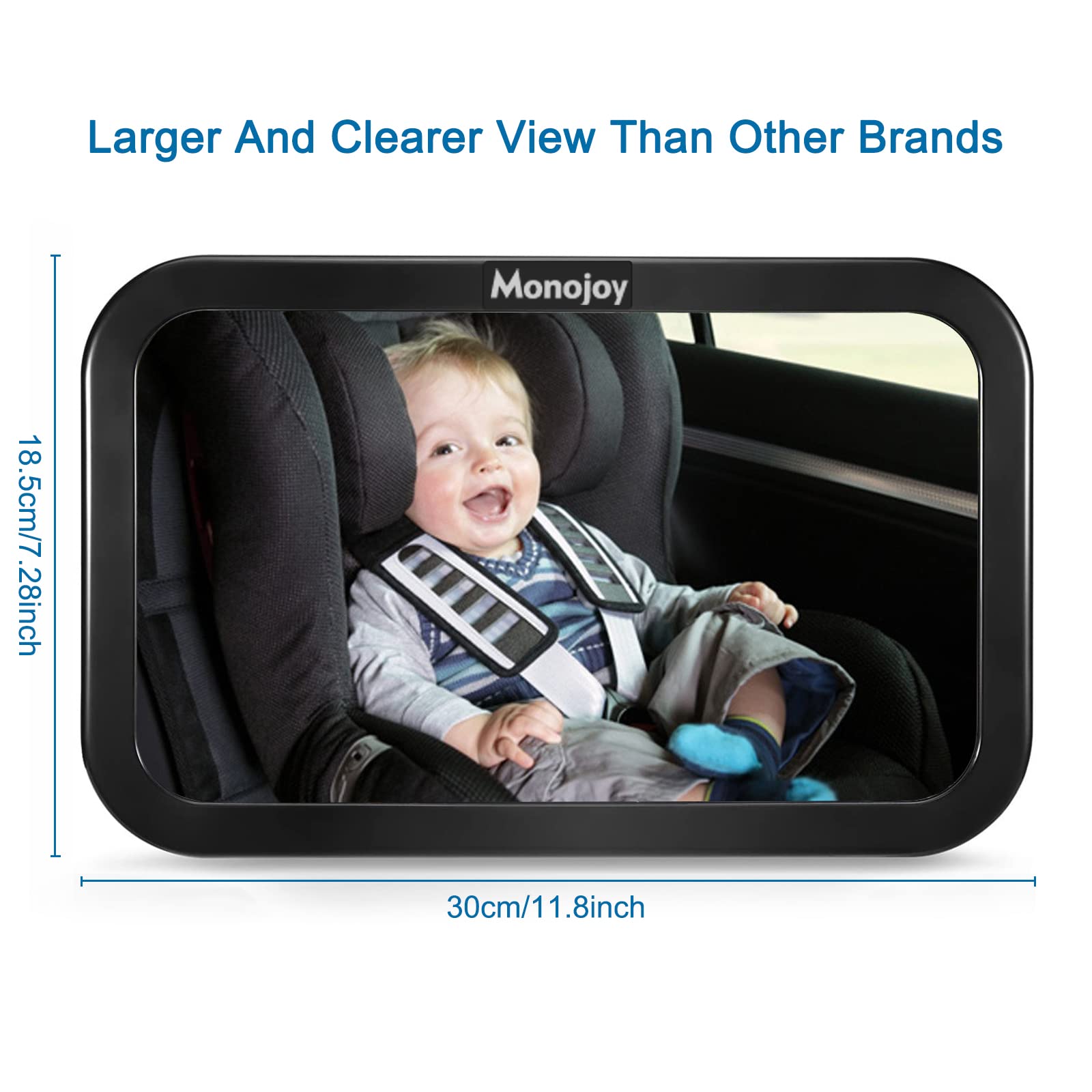 𝐌𝐎𝐍𝐎𝐉𝐎𝐘 Baby Car Mirror for Back Seat, Baby Car Seat Mirror, Safety and Wide Baby Rear View Mirror to See Rear Facing Infants, Babies, Kids and Child