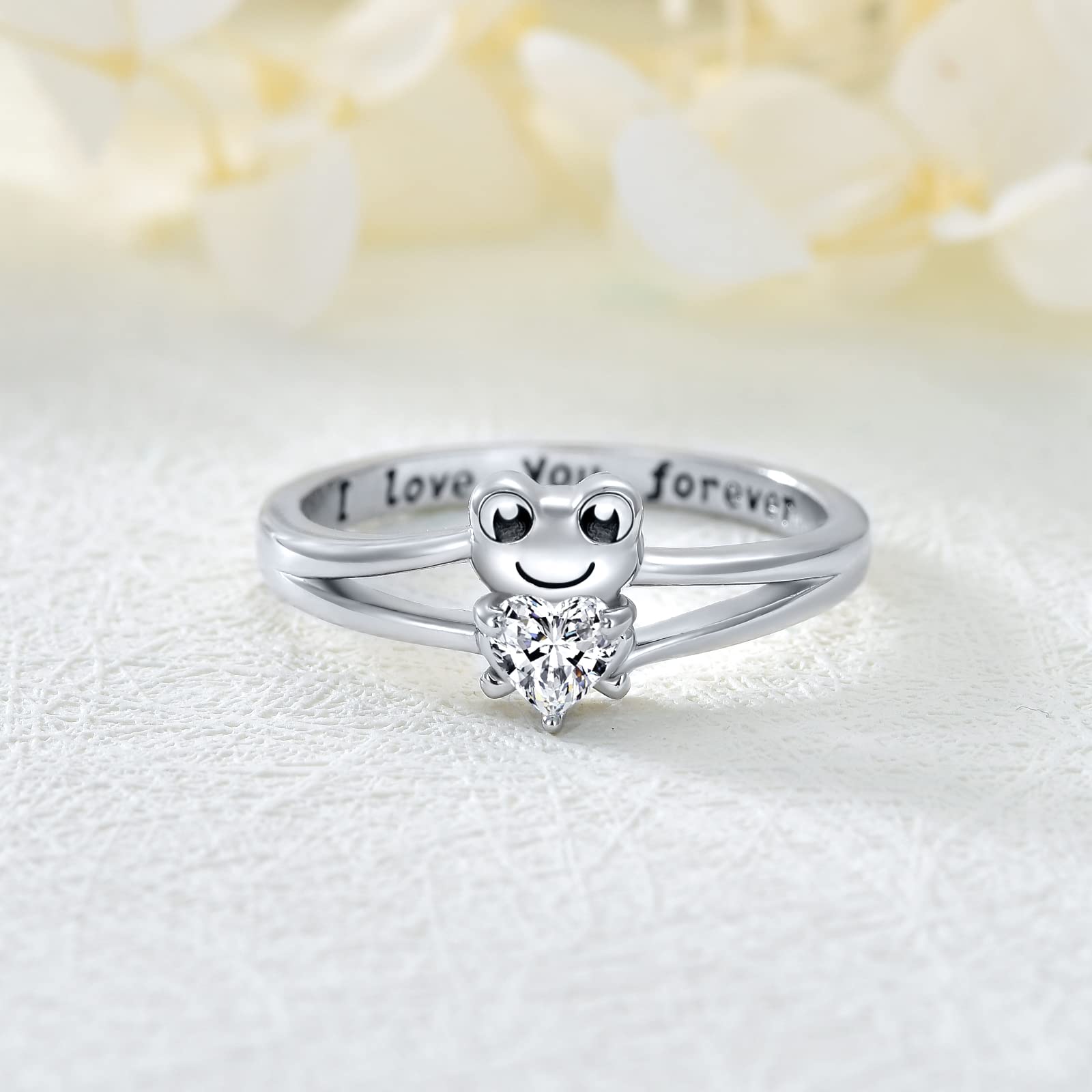 PROESS Frog Ring for Women Wife Sterling Silver I Love You Forever Statement Ring Frog Jewelry Size 6