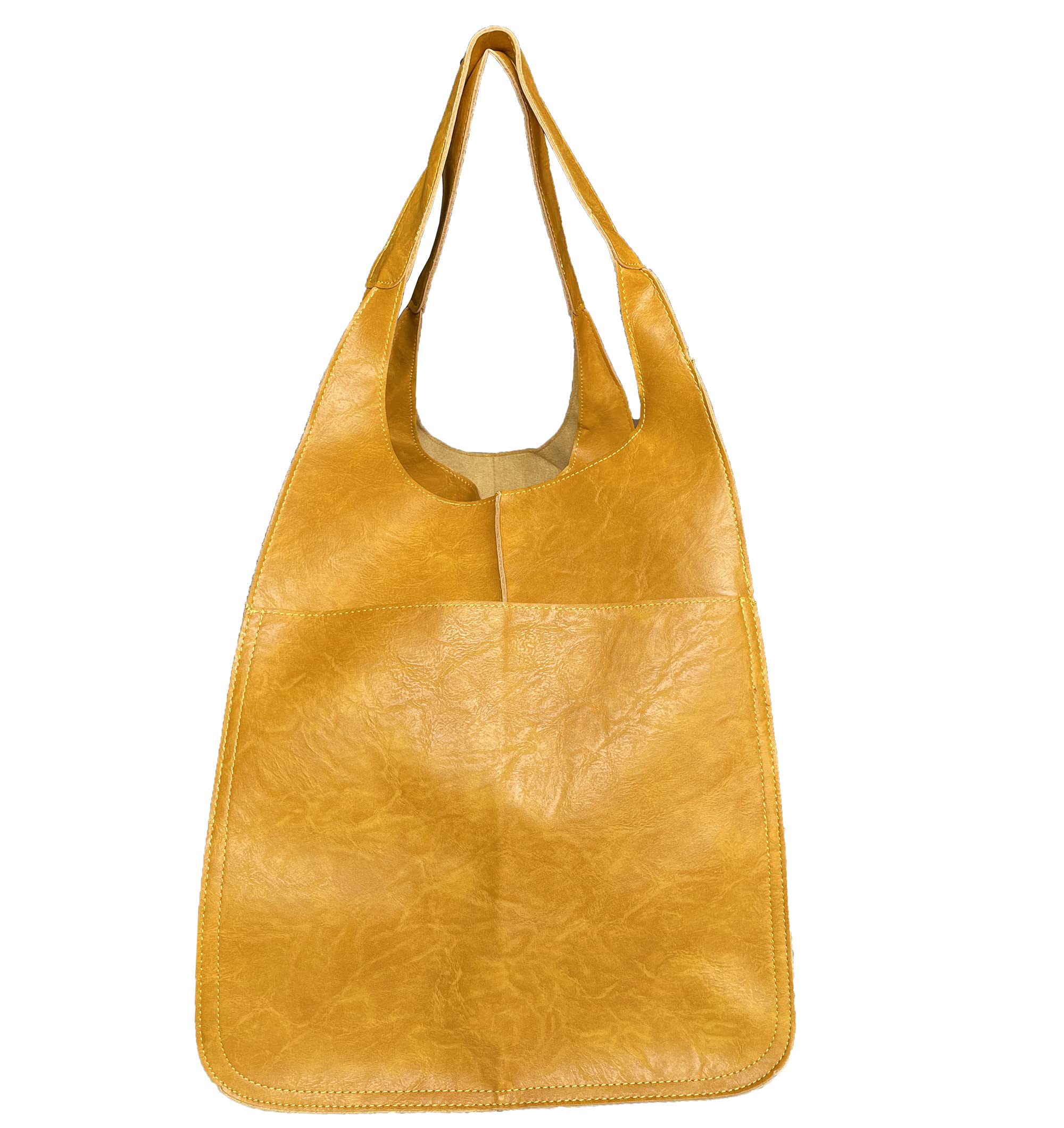 Oversized Soft Leather Shoulder Bag Foldable Hobo Bag Weekend Travel Tote (Yellow)