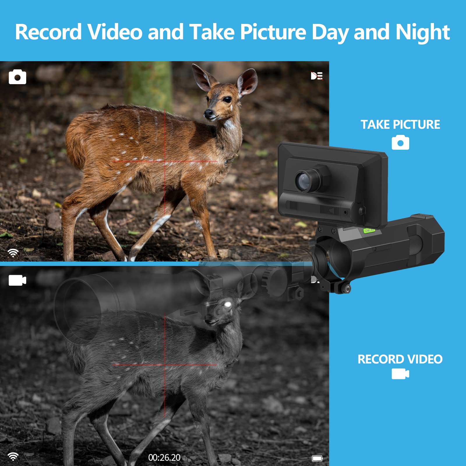 Night Vision Scope for Hunting Monocular 1080P,Clip on Scope with IR 850nm &940nm,Infrared Hunting Scopes for Rifles,IR Illuminator with WiFi for Day Night Viewing