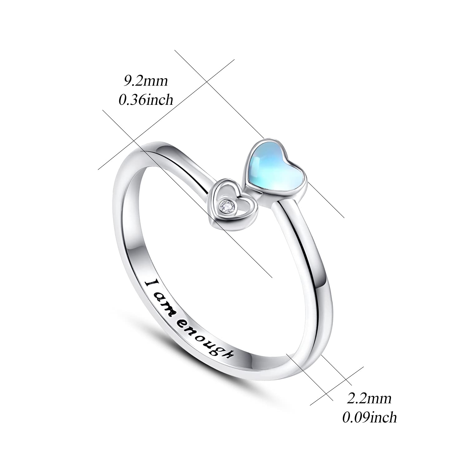PRAYMOS Moonstone Rings for Women 925 Sterling Silver Adjustable Wrap Open Ring I am Enough Rings Inspirational Jewelry Gift