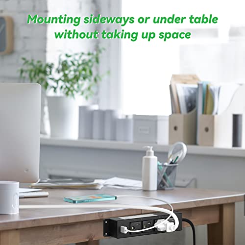 Wall Mount Power Strip with USB, 4 AC Outlet and 2 USB Ports, 6.5 FT Flat Plug Extension Cord, Mountable Power Strip Outlet for/Workbench/Office/Drawer/Nightstand/Cabinet/Desk/Table
