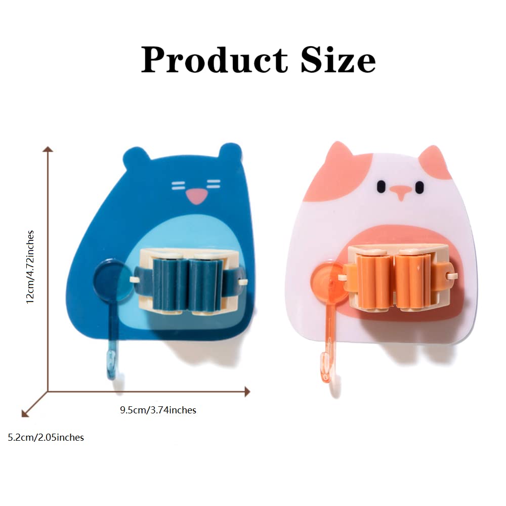 Zhouocea 2 PCS Mop Broom Holder Cute Mop Holder No Drill Broom Holder Self Adhesive Broom Hanger Broom Storage Broom Gripper For Bathroom, Kitchen, Garden, Garage