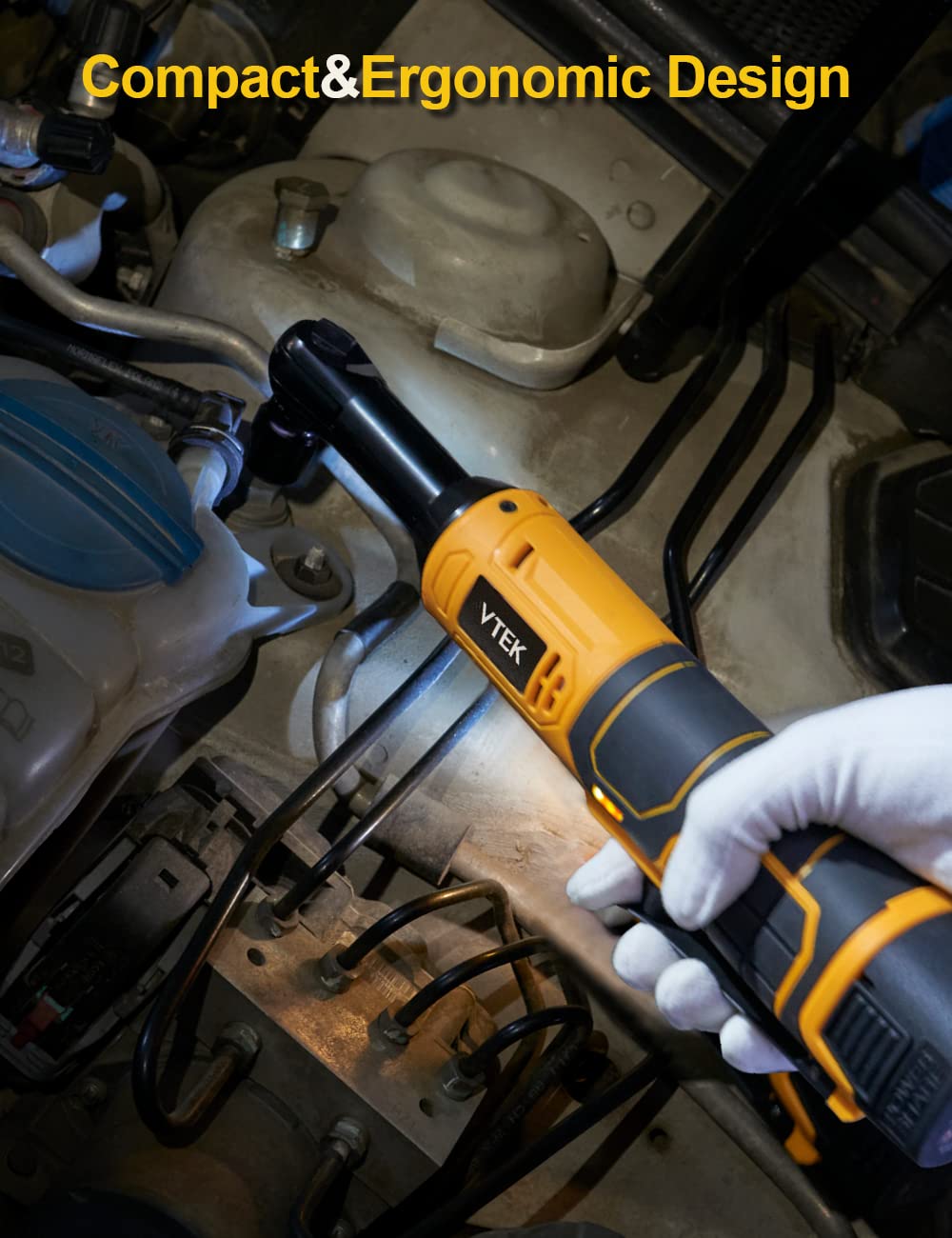 VTEK 3/8" Extended Cordless Ratchet Wrench 16.8V Electric Ratchet Wrench,40 Ft-lbs 400RPM Power Ratchet Wrench