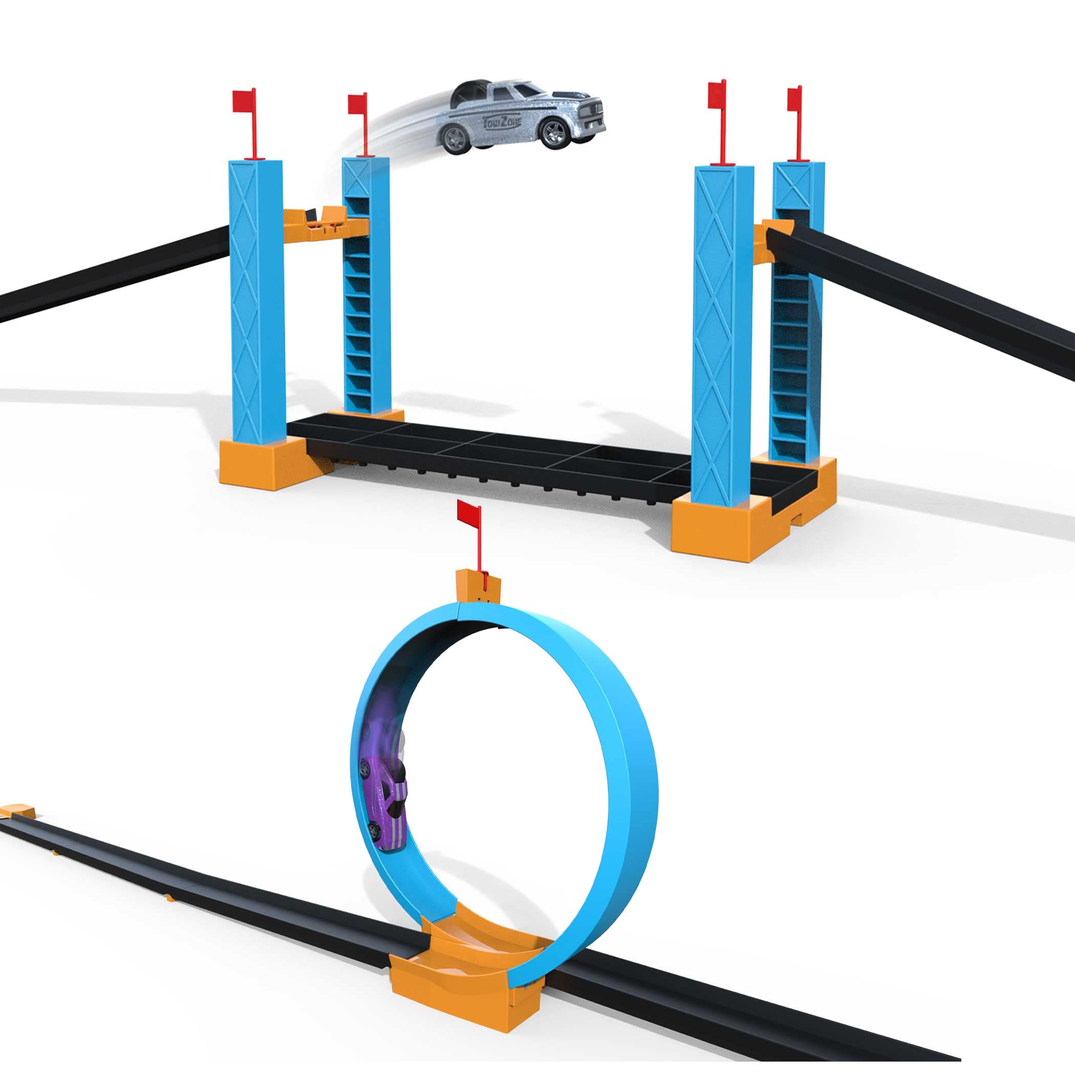 Spin 'n Rip Racers Loop and Bridge Jump Mega Track Set. 6 Toy Cars and Racetrack Included. Racing Fun at Your Fingertips Powered by You