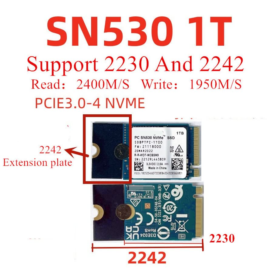 Yassdwbn SN530 m.2 2242 SSD 1TB NVMe PCIe ，Contain 2230，for Microsoft Surface Pro X Surface Laptop 3