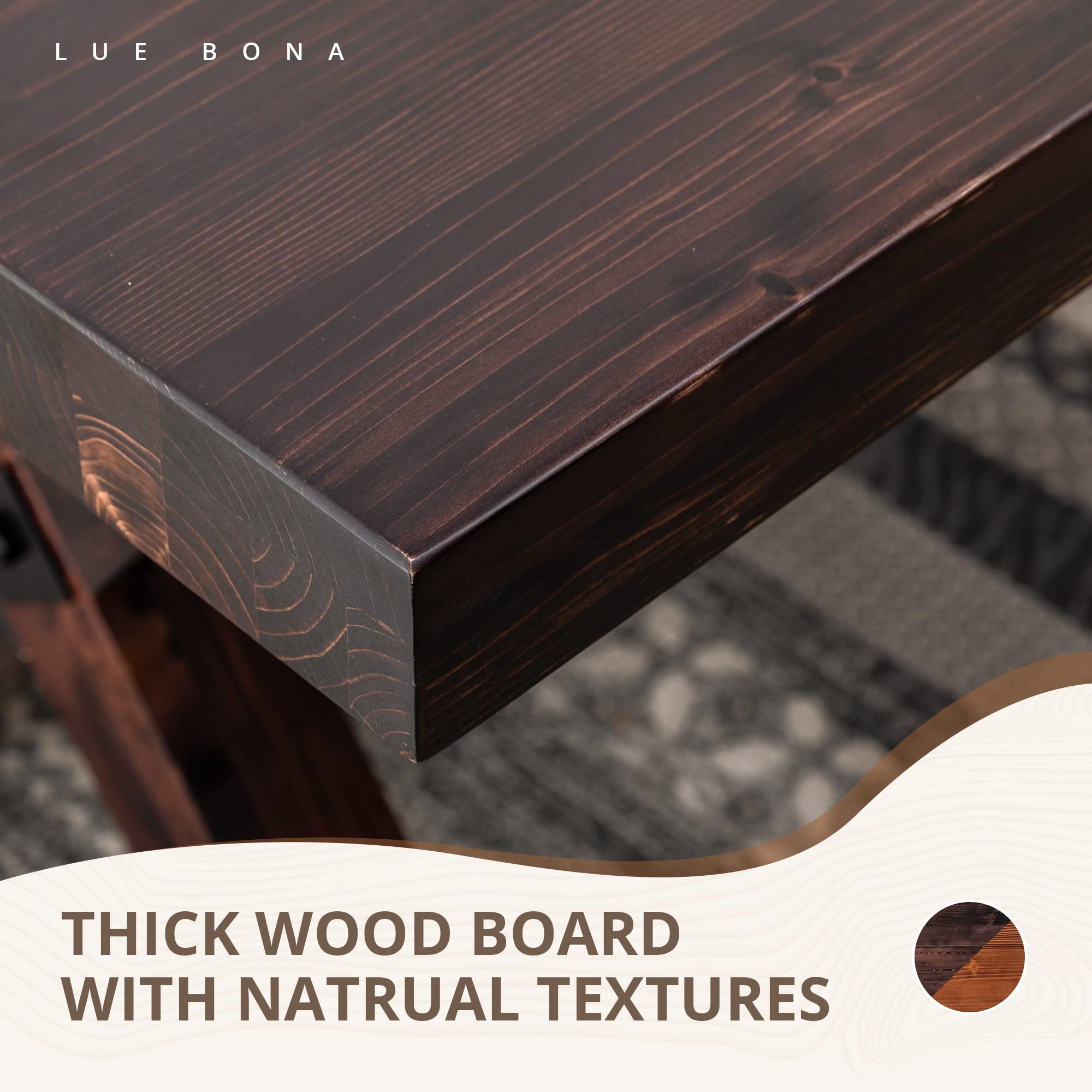 LUE BONA 71" Dining Table for 6-8 Solid Wood Farmhouse Kitchen Table with Natural Wood Grain for Home and Kitchen, Heavy Duty Rectangular Kitchen & Dining Table for Home and Dining Room Dark Brown