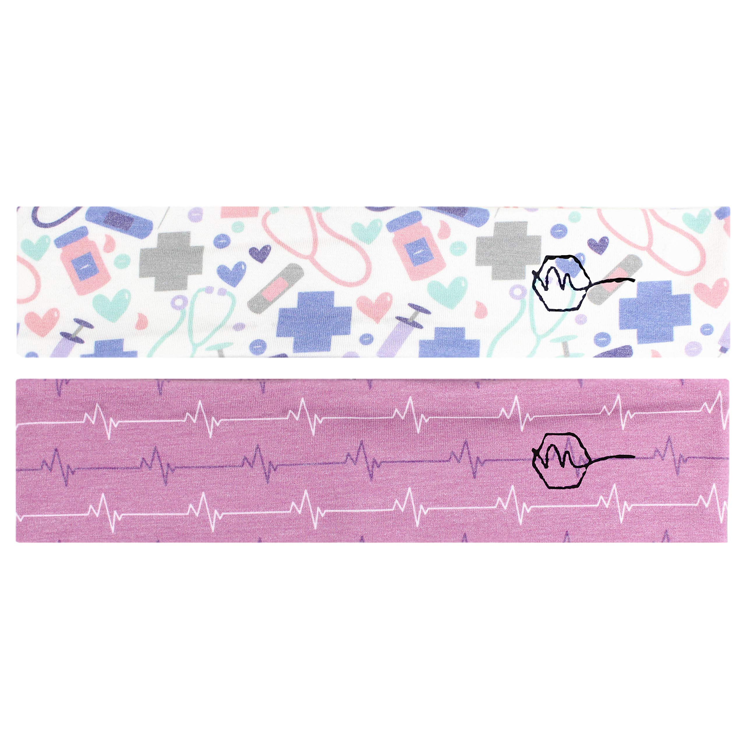 Maven Thread Women's 2" Wide Non Slip Sweat-Wicking Headband for Exercise and Yoga, 2-Pack (Nightingale)
