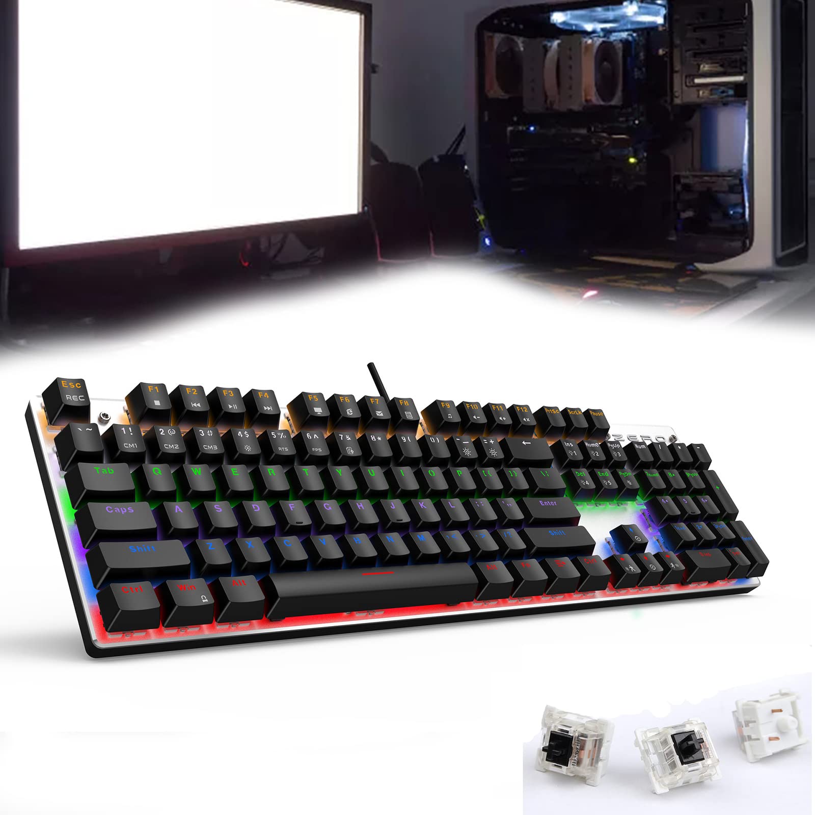 Yuisle 104-Key Gaming Mechanical Keyboards RGB Backlit USB Wired PC Gamer Keypad Blue/Black/Red Axis Waterproof 104-Key