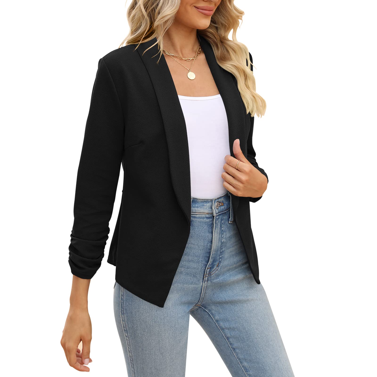 MenXX-LargeWomens Slim Fit 3/4 Sleeve Cardigan Outwear Blazer Black Plus Size (XXL, Black)'' }