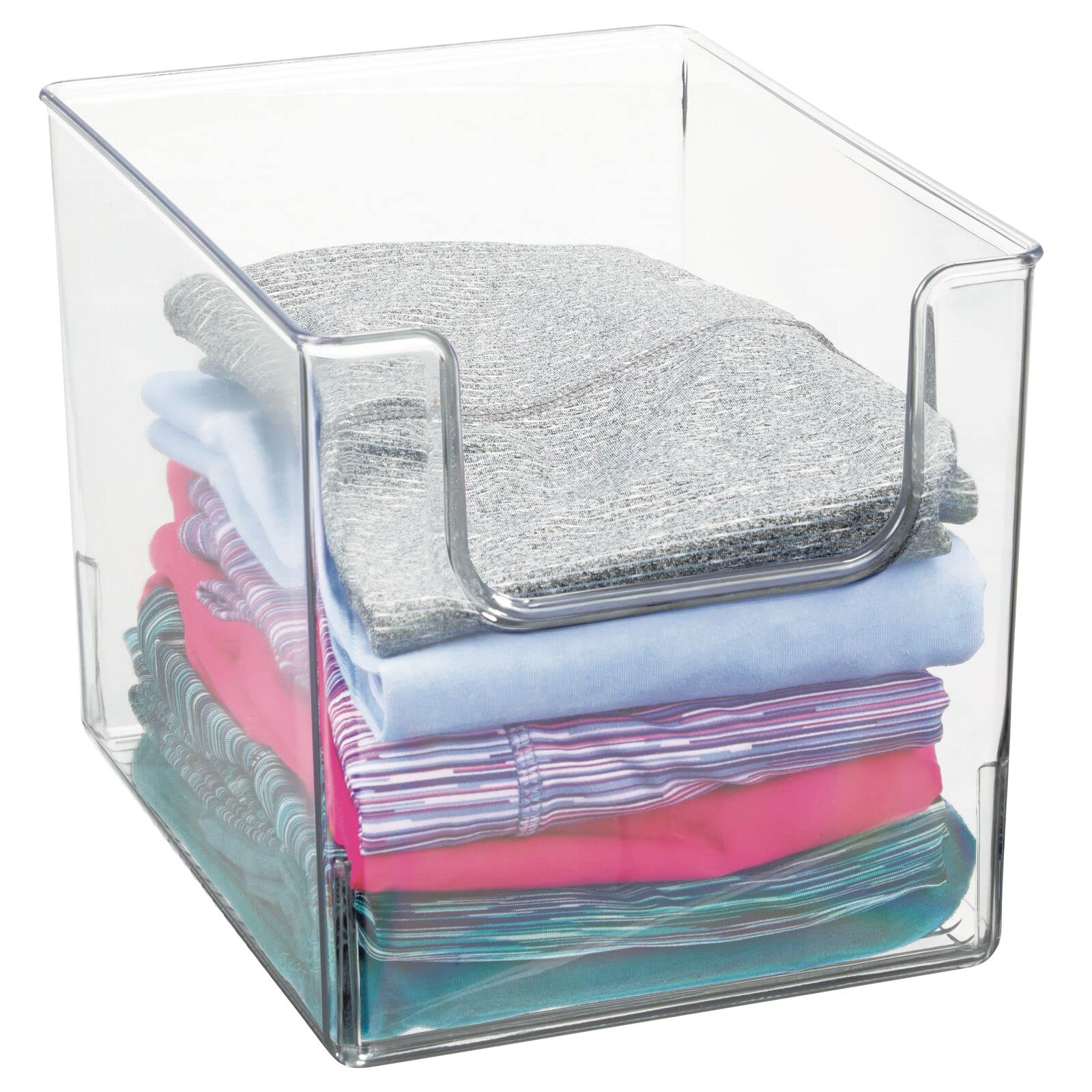 mDesign Modern Plastic Open Front Dip Storage Organizer Bin Basket for Closet Organization - Shelf, Cubby, Cabinet, and Cupboard Organizing Decor - Ligne Collection - 6 Pack - Clear