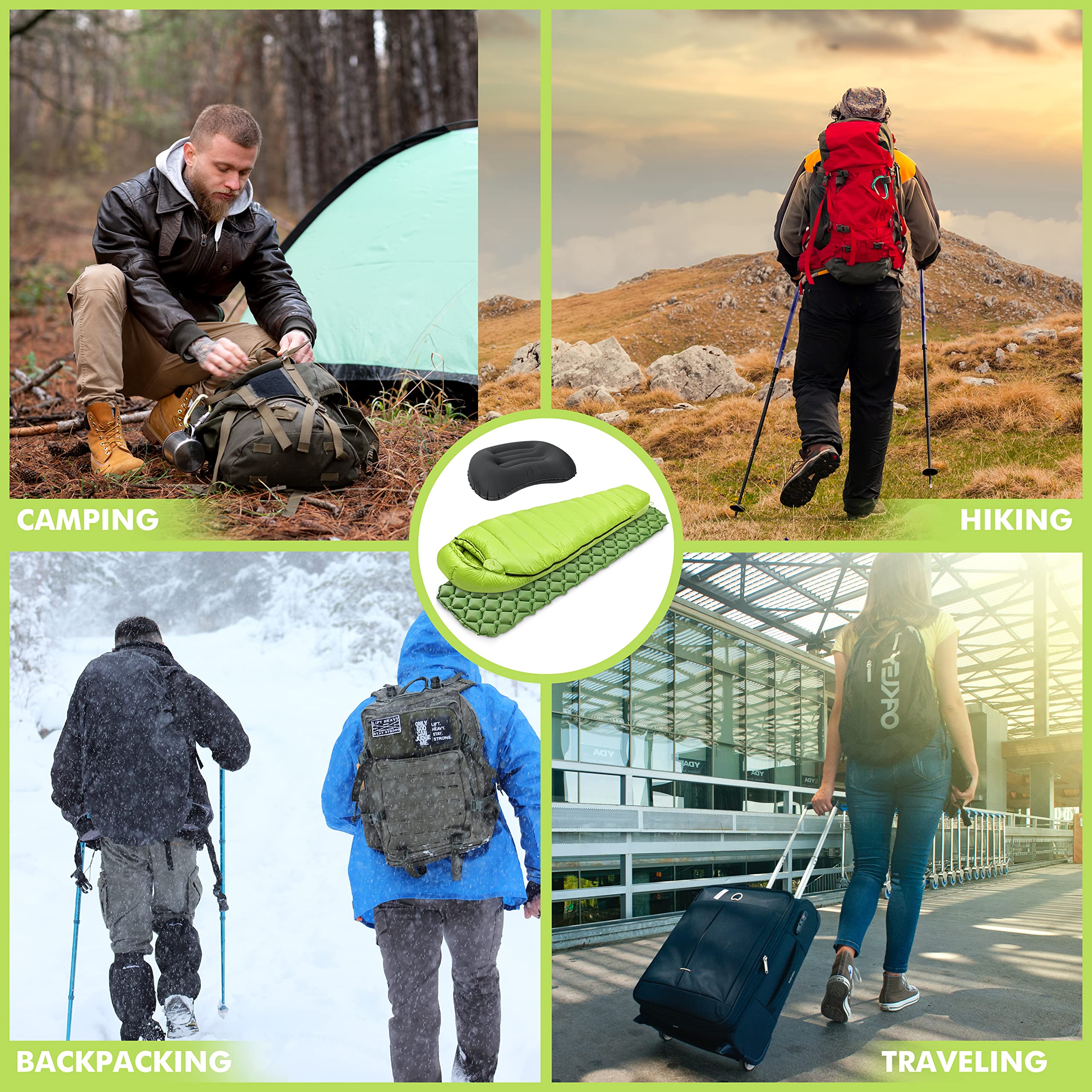 Rojomark Duck Down - 600 Fill Power Duck Down Mummy Sleeping Bag, Sleeping Pad and Air Pillow. Backpacking Sleeping Bags for Adults for Hiking, Camping and Traveling.