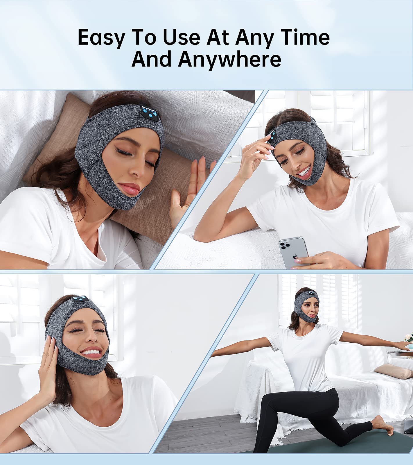 Sleepbeauty Double Chin Reducing Headband with Headphones - Reusable V-Line Face Lifting Strap and Slimming Belt for Improved Facial Contour