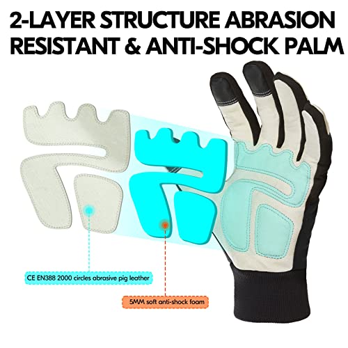 Vgo... 1-Pair 32℉ or above Lined Winter Premium Pigskin Leather Waterproof Work Gloves (Size L,Black, PA1015FW)