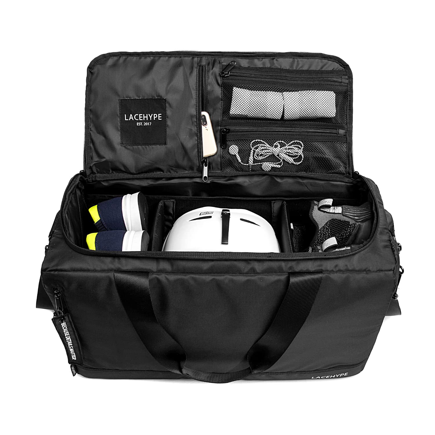 PREMIUM Sneaker Bag, Duffel Bag, Gym Training Bag, Travel Bag, Basketball Bag, Footbal Bag with 3 adjustable compartment dividers (Red/Black)