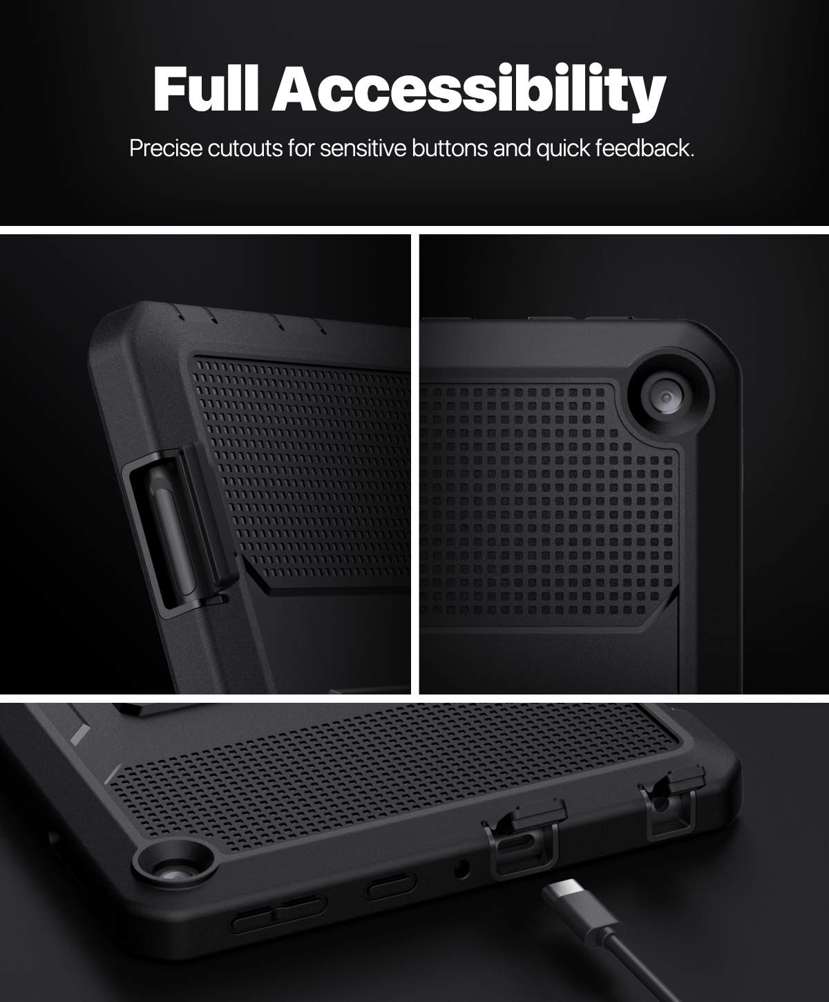 MoKo Case Fits Kindle Fire HD 8 & 8 Plus Tablet (10th Generation, 2020 Release), [Heavy Duty] Full Body Rugged Cover with Built-in Screen Protector, Black