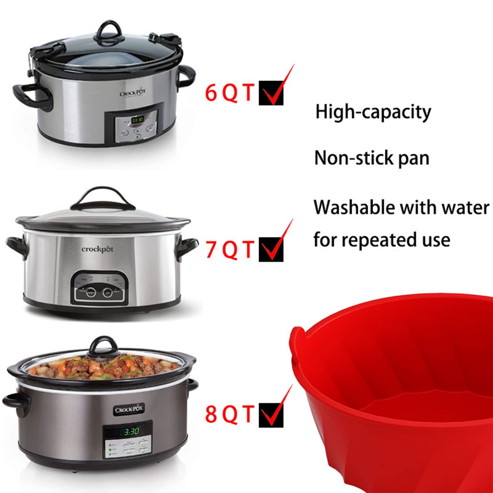 Reusable Crock Pot Liners,Silicone Slow Cooker Liner,Easy to Clean and Leak-Proof Crock Pockets,Fits 6 to 8 Quarts Oval Crock Pots(1pcs Black)