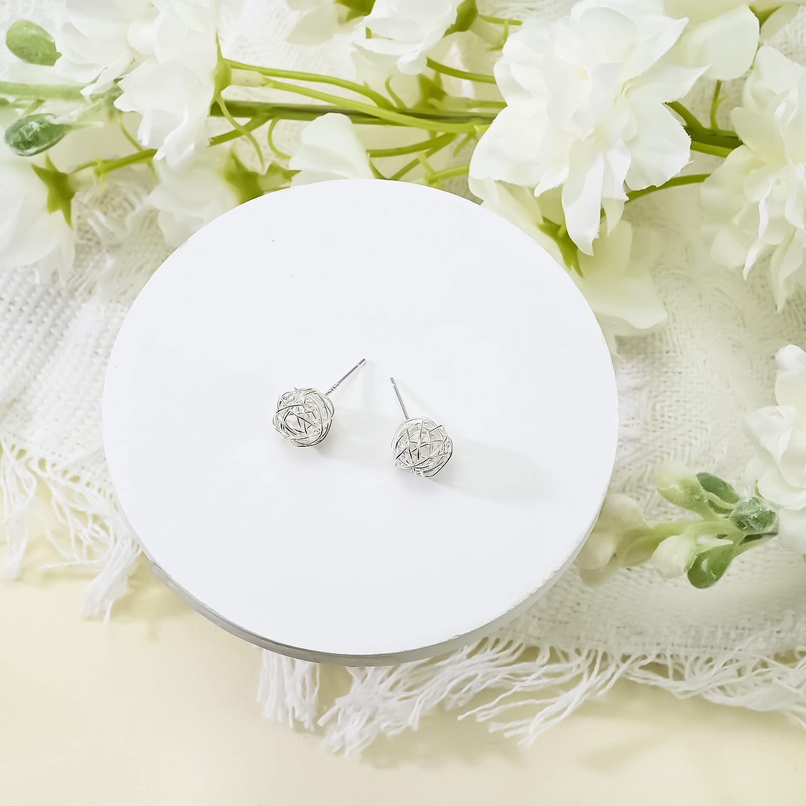 Silver Ball Earrings, Sterling Silver Stud Earrings for Women, Hypoallergenic Handmade Earrings Gift for Birthday Anniversary-9mm