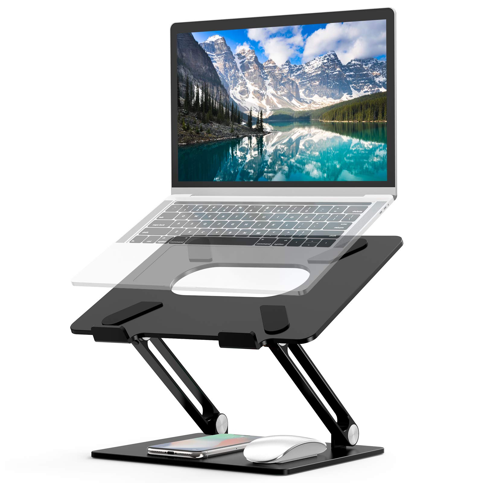 Laptop Stand, Ergonomic Adjustable Notebook Stand, Aluminum Portable Computer Riser with Heat-Vent Foldable Desktop Laptop Holder Compatible with MacBook Air Pro, All 10 to 17 Inch Laptops(Black)
