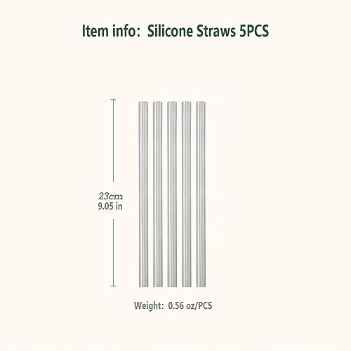 Reusable Food Grade Silicone Drinking Straws,Openable, Washable , Straight Smoothie Straws Cold and Hot Compatible,Long softy & Flexible Straws Green/5 Pcs