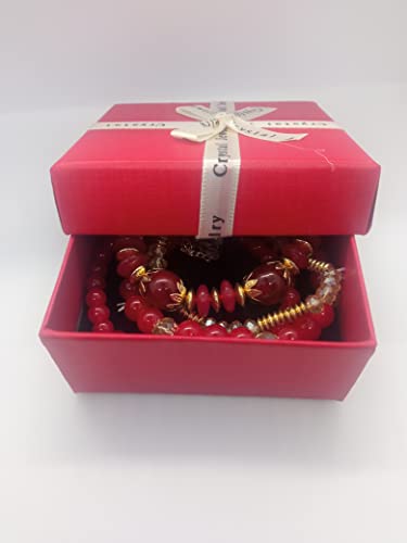 sophiii Natural Carnelian Bead Crystal Bracelet Multilayer Gemstone Bracelet Set For Women 4 Pieces Red E