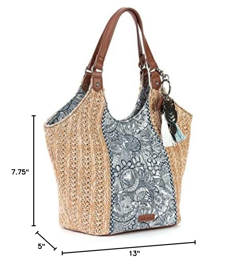 Sakroots Roma Straw Small Shopper, Navy Spirit Desert