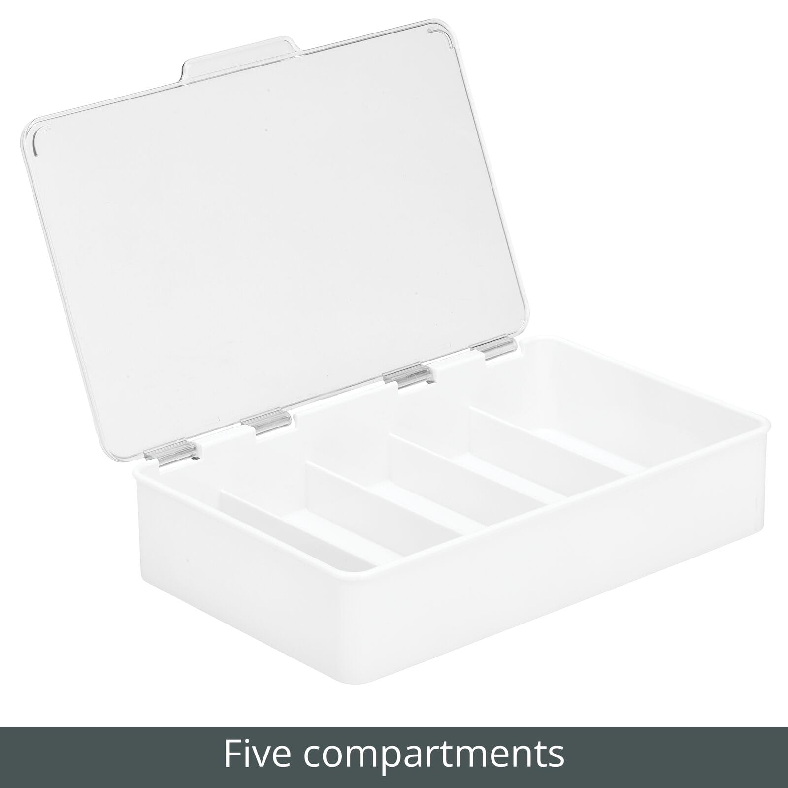 mDesign Plastic Stackable Eyeglass Case Storage Organizer with Hinged Lid for Unisex Sunglasses, Reading Glasses, Fashion Eye Wear, Protective Glasses, 5 Sections, Ligne Collection - White