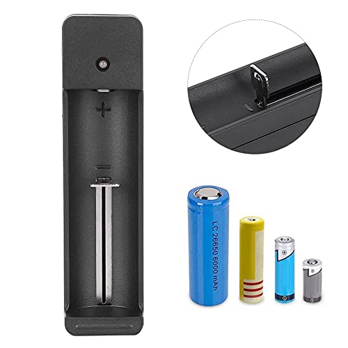 Vifemify Battery Charger, Black PC Universal Single Slot USB Battery Charger Adapter LED Intelligent Charging for Li ion Cell18650 26650 14500 Etc
