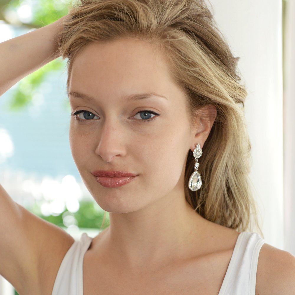 Mariell Gold Clip-On Earrings with Austrian Crystal Teardrop Dangles - Prom & Bridal Chandelier Clip Ons