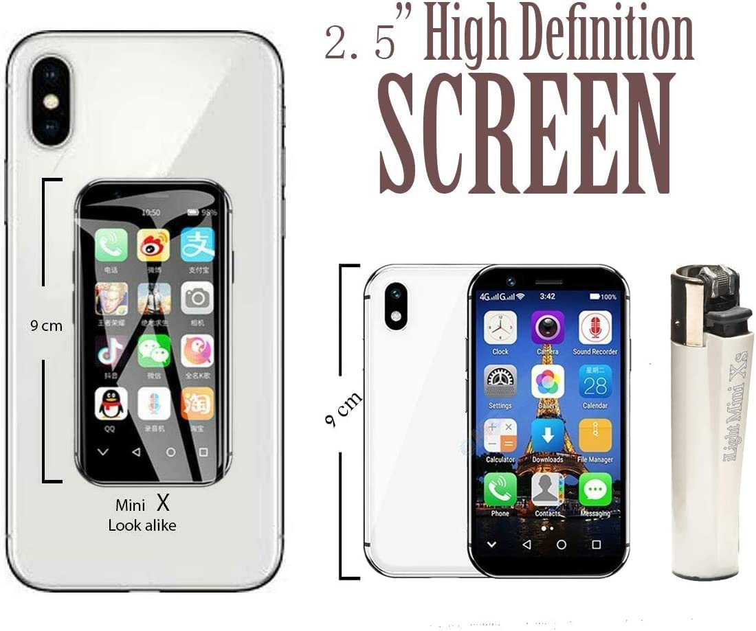 Mini Smartphone XS, World's Smallest 10+ Android Phone 4G LTE, Super Small 2.5" Touch Screen. Global Unlocked - Great for Kids. Pocket Phone Gift. 1GB RAM / 8GB ROM. Tiny iPhone 10s Look Alike