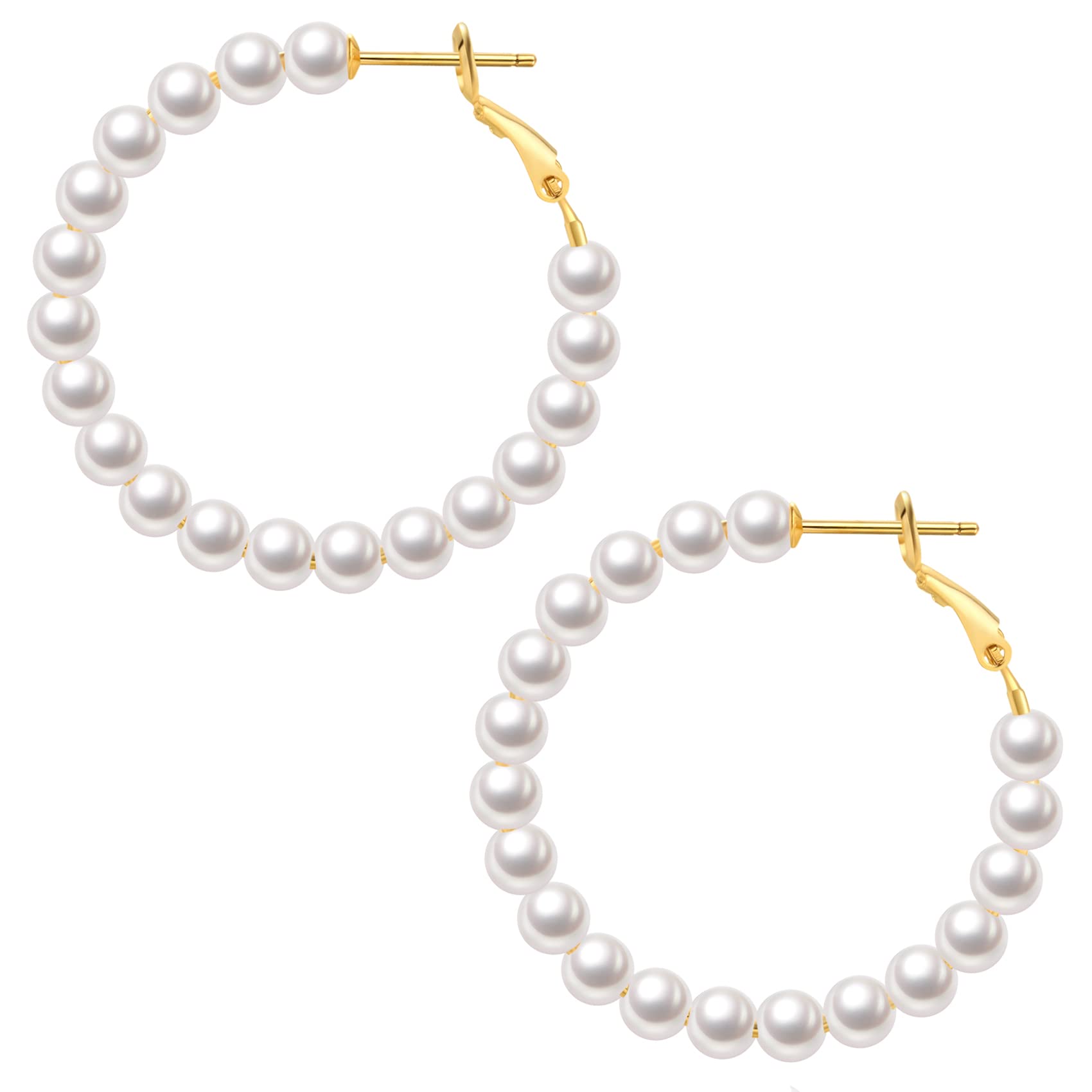 PRETOLE Pearl Hoop Earrings for Women Sterling Silver Post Pearl Bead Hoop Earrings Lightweight Hypoallergenic Pearl Hoops