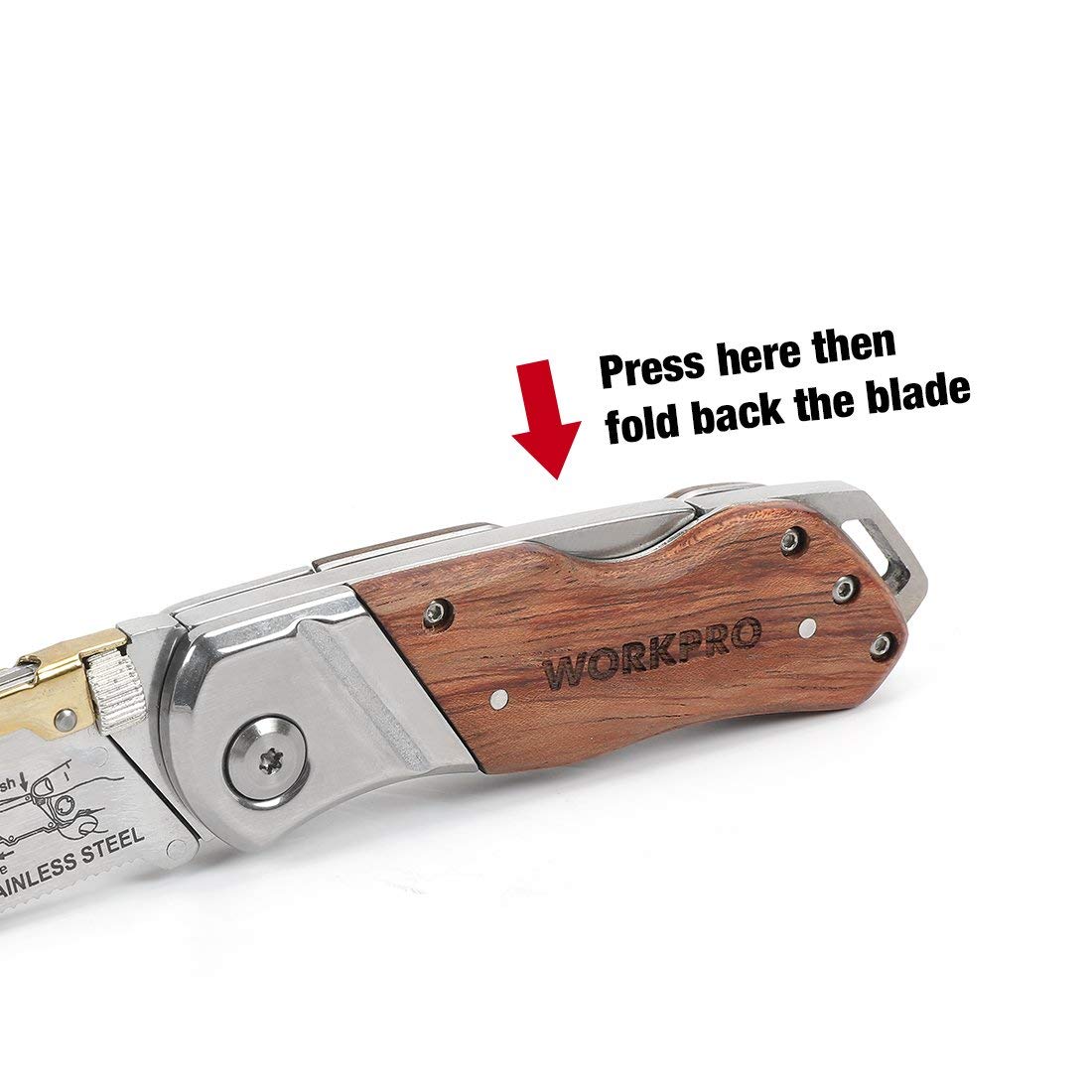 WORKPRO Utility Knife Blades Dispenser SK5 Steel 100-pack and WORKPRO Wood Handle Folding Utility Knife