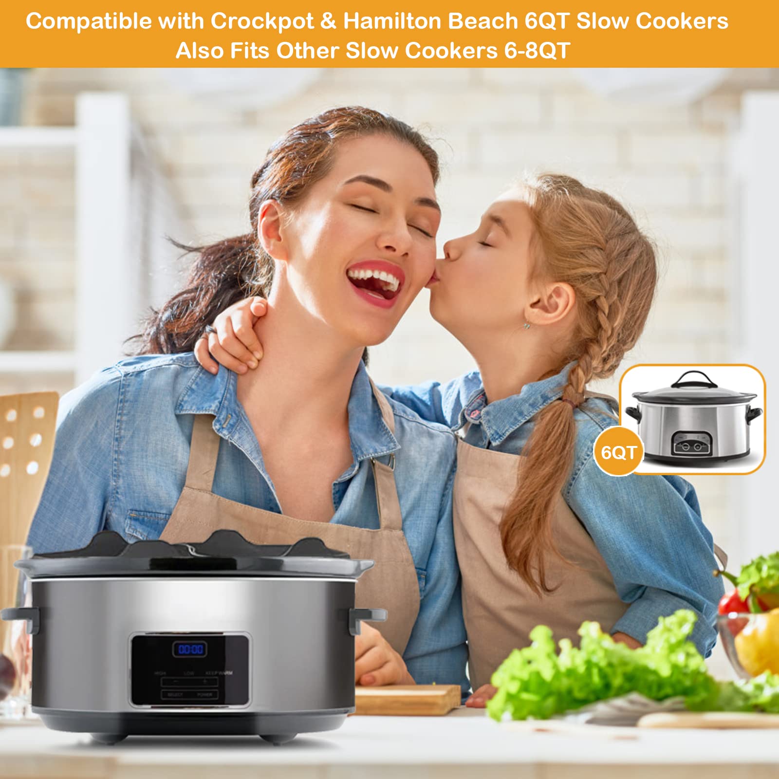 Slow Cooker Divider Liner for 6 QT Crockpot, Food Grade Silicone Reusable Leakproof Crockpot Divider, NON BPA Dishwasher Safe Slow Cooker Liner for 6 Quart Pot (2 Compartments)