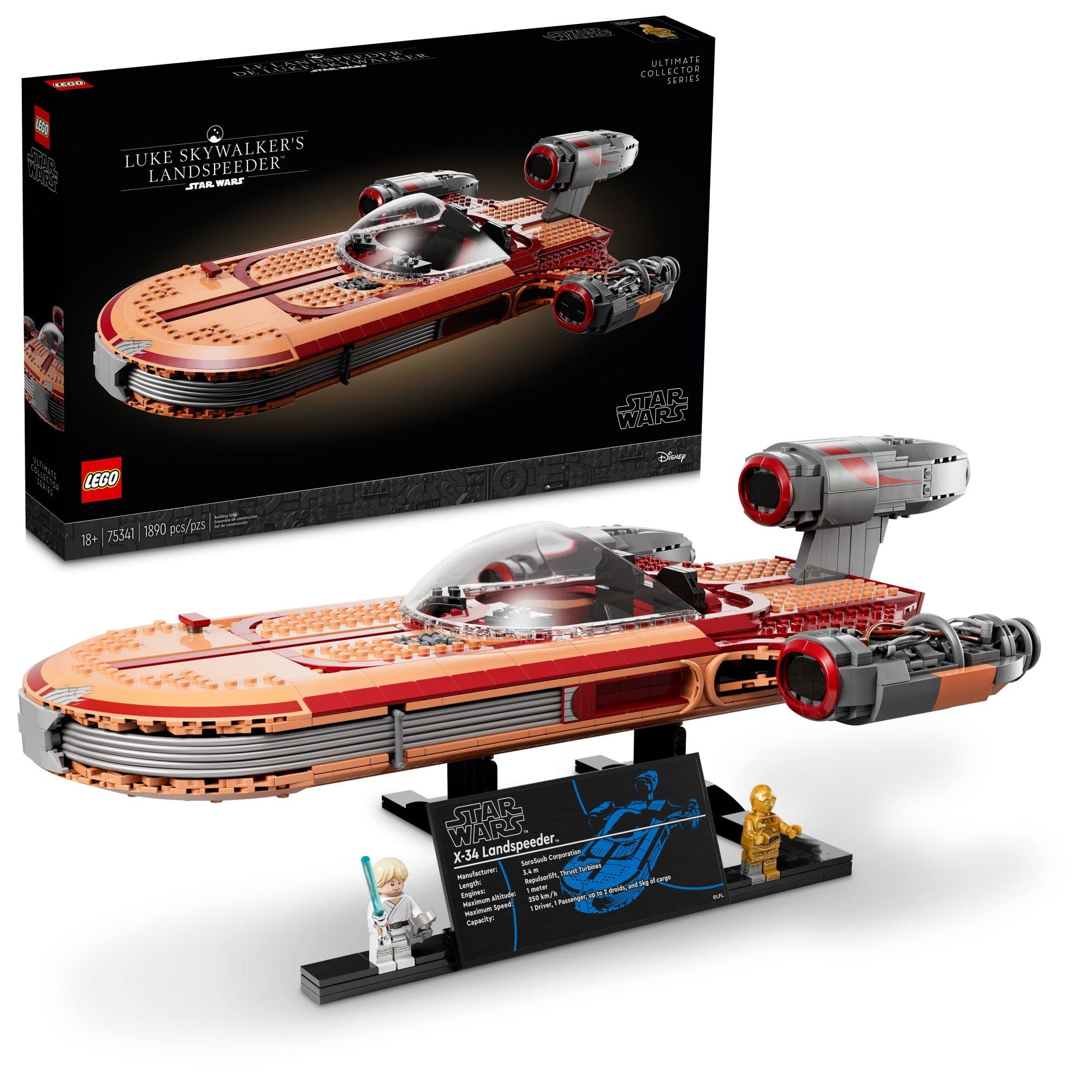 LEGO Star Wars Luke Skywalker's Landspeeder 75341, Ultimate Collector Series Star Wars Building Kit for Adults, includes Luke Skywalker Lightsaber and C-3PO Minifigure, Gift Idea for Star Wars Fans