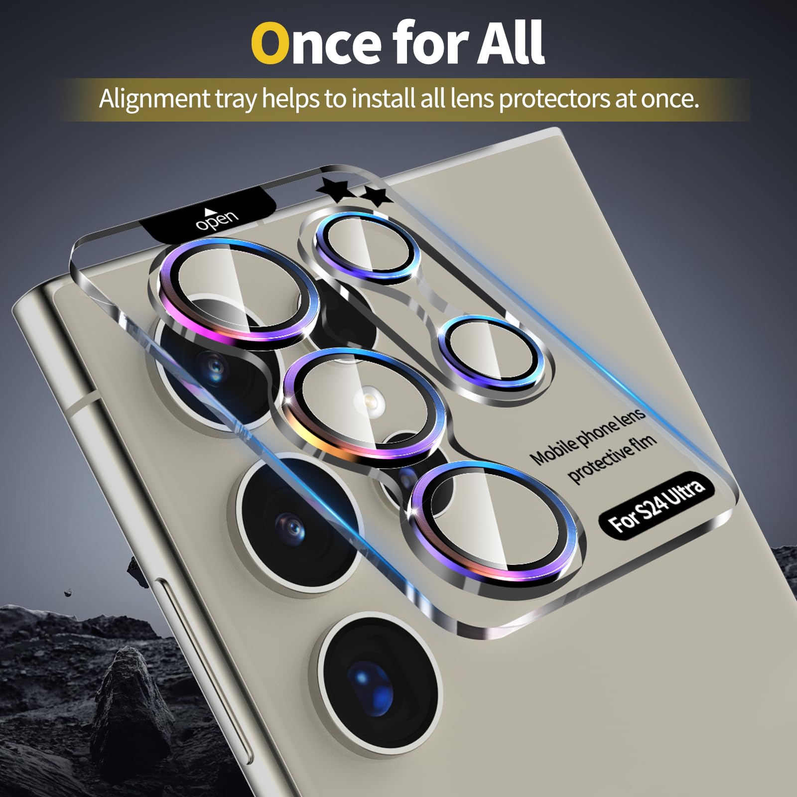 YWXTW for Samsung Galaxy S23 Ultra Camera Lens Protector, Tempered Glass Camera Screen Protector Individual Metal Ring Lens Cover for Galaxy S23 Ultra Accessories, 1 Set (Multi-Coloured)