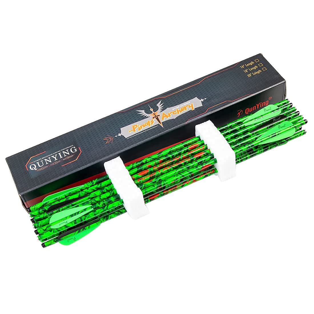 QunYing Crossbow Bolts 20 Inch Hunting Archery Carbon Arrows Crossbolt 12PCS Green Camo