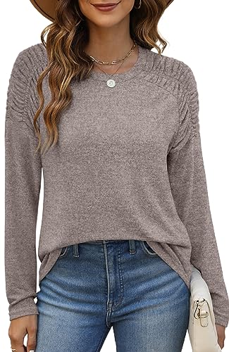 Womens Tops Dressy Casual Long Sleeve Shirts for Women Trendy Fall Beige Tops L