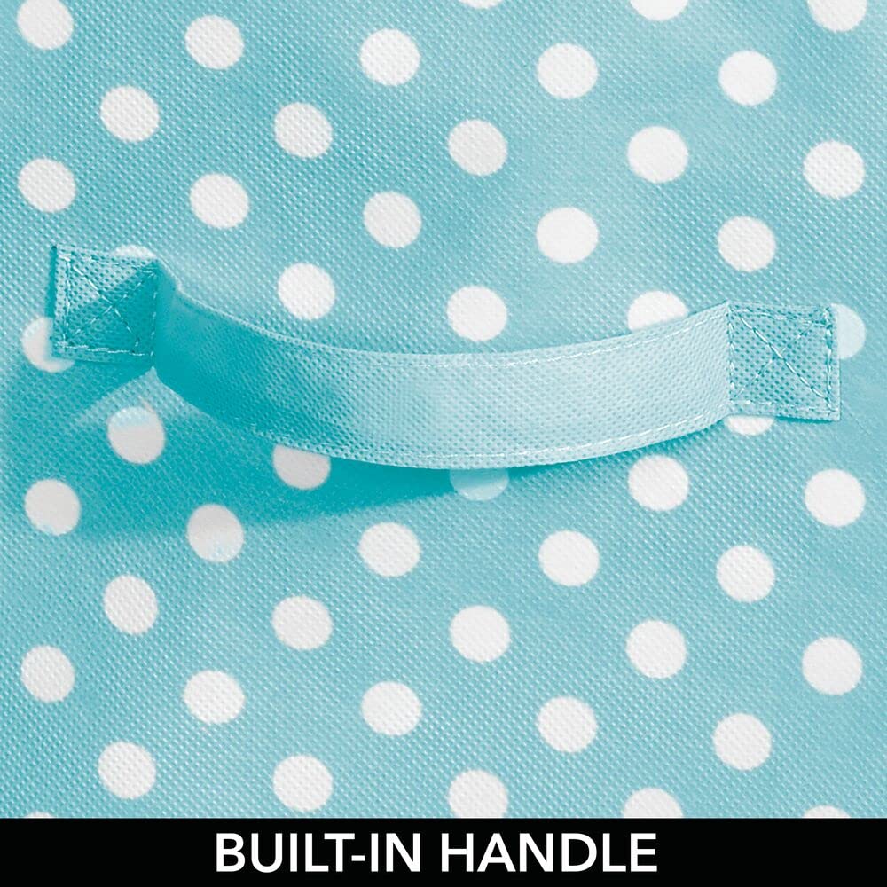 mDesign Soft Fabric Closet Storage Organizer Holder Box Bin - Attached Handle, Open Top, for Child/Kids Bedroom, Nursery, Toy Room - Fun Polka Dot Print - Medium, 2 Pack - Turquoise Blue/White Dots