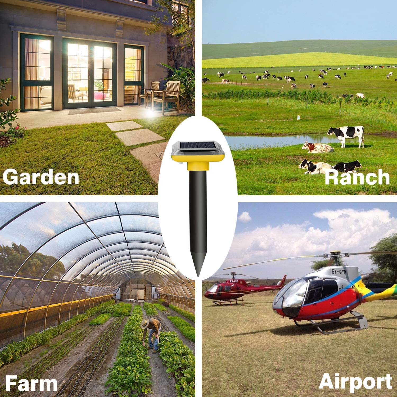 Mole Repellent, Solar Powered Repeller, Gopher Repellent Ultrasonic, Snake Deterrent, Vibration Stakes Outdoor, Repel Vole Gopher for Yard Lawns 4 Pack