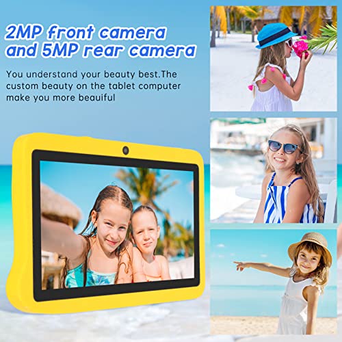 VINGVO 7in Kids Tablet, Front 2MP Rear 5MP 100-240V HD Tablet for Reading for Android 10 (Yellow)