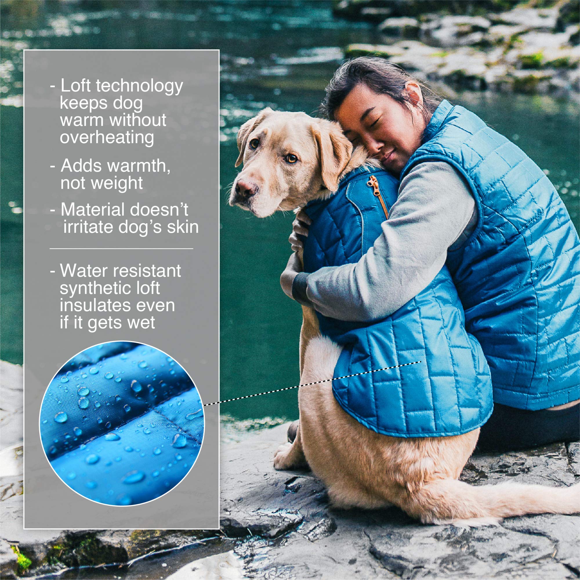 Kurgo Loft Dog Jacket, Reversible Winter Coat for Dogs, Reflective, Wear with Harness, Water Resistant, For Small Medium Large Pets (Coastal Blue, M)
