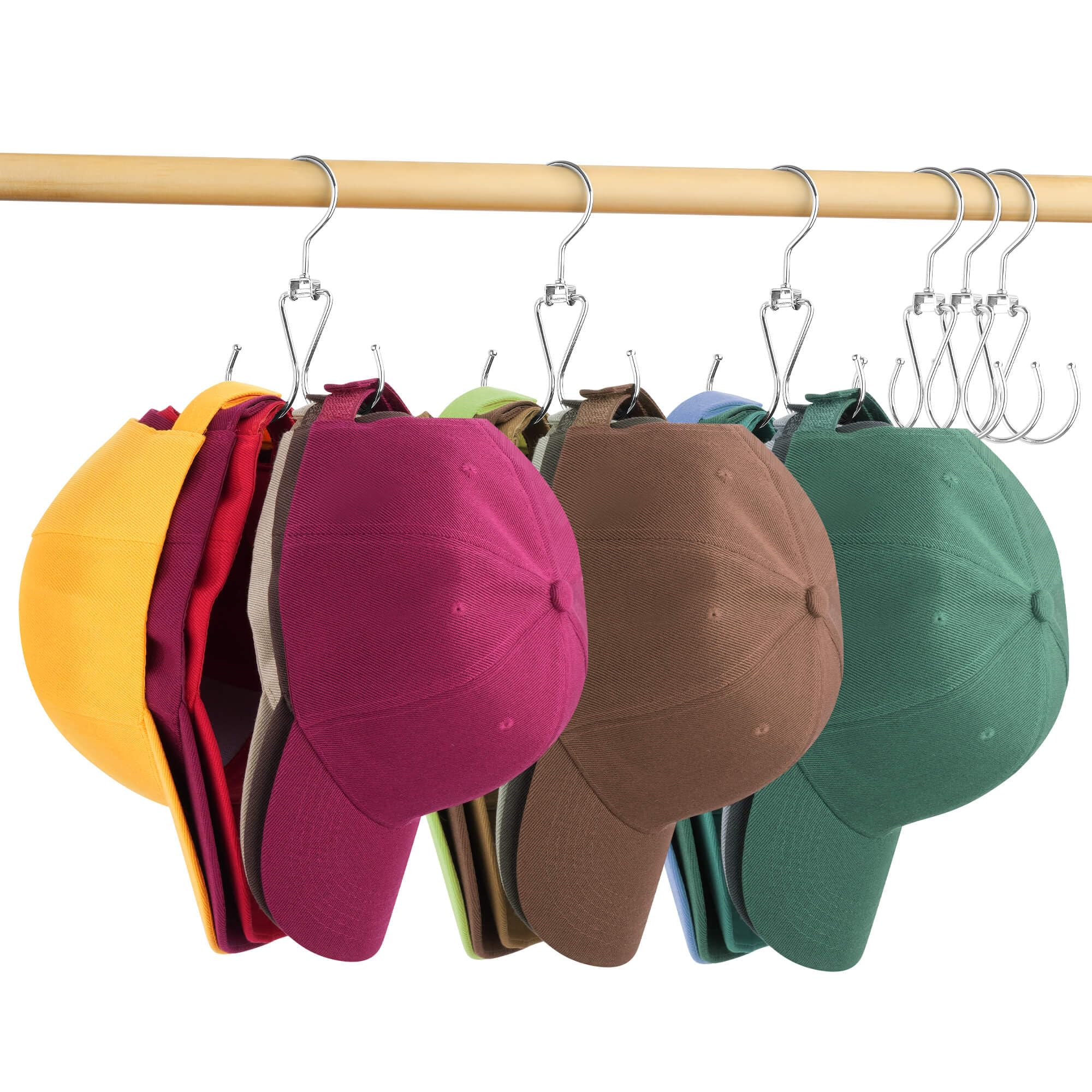 ZEDODIER 6 Pack Hat Organizer for Closet, Heavy Duty Rotatable Hat Hanger for Baseball Cap, Metal Hat Rack with 12 Hooks for Hat Storage, Silver