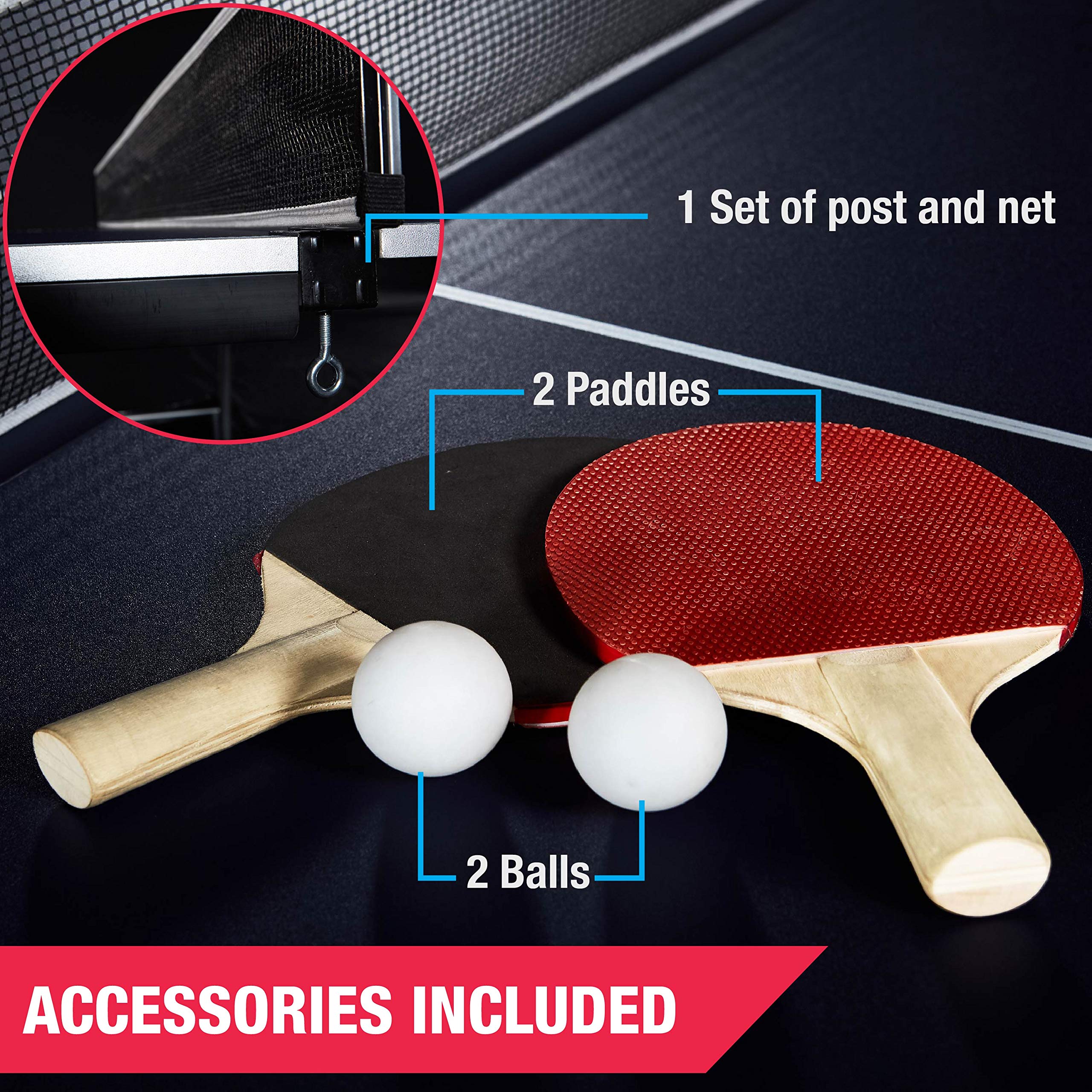 MD Sports Table Tennis Set, Regulation Ping Pong Table with Net, Paddles and Balls (8 Pieces) - Blue and White