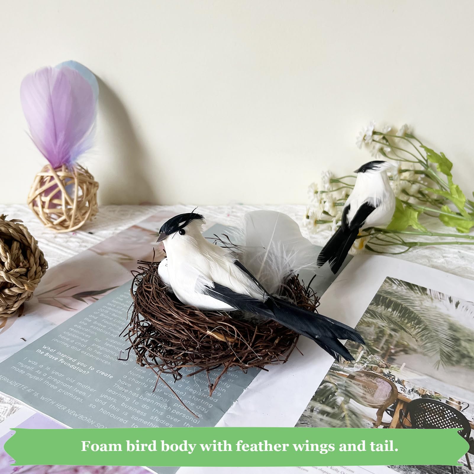 LWINGFLYER 6pcs White Cardinal Clip on Artificial Simulation Foam Feather Birds for Christmas Decoration Wedding Craft Ornaments12cm/4.72inch (6pcs)
