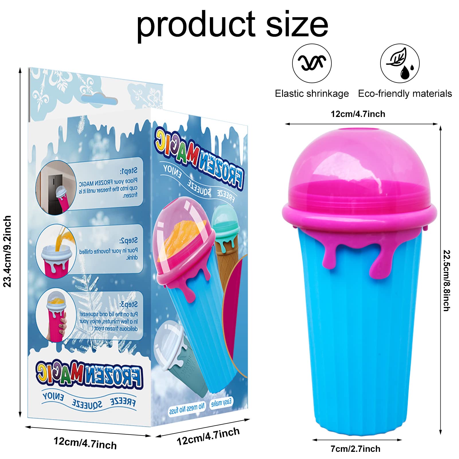 Slushy Cup, 500ml Magic Slushy Maker Cup TIK TOK Quick Frozen Magic Cup Double Layers Slushie Cup Portable Quick Frozen Smoothies Squeeze Cooling Cup