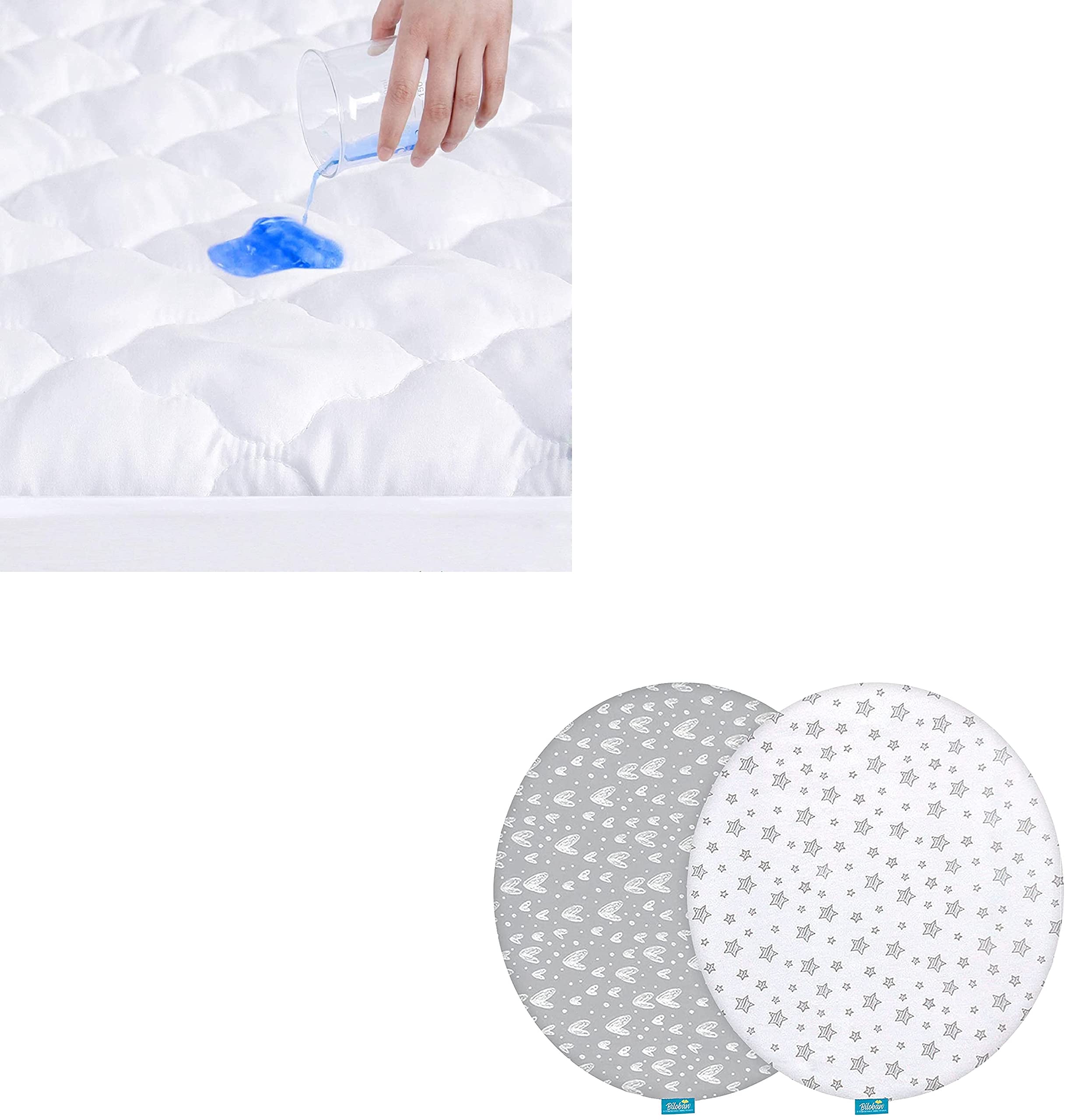 Waterproof Crib Mattress Protector & Bassinet Sheets Compatible with Fisher-Price On-The-Go Baby Dome, 2 Pack, 100% Jersey Knit Cotton
