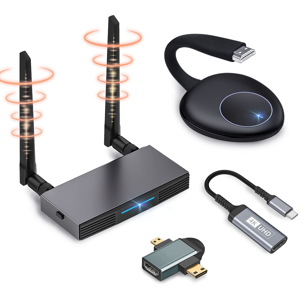 Wireless HDMI Transmitter and Receiver|4K@60Hz|165FT/50M|HDMI Dongle Wireless Adapter Extender|2.4/5GHz for DSLR Netflix Hulu Streaming Video/Audio from Laptop PC Smartphone for Conferences,Office