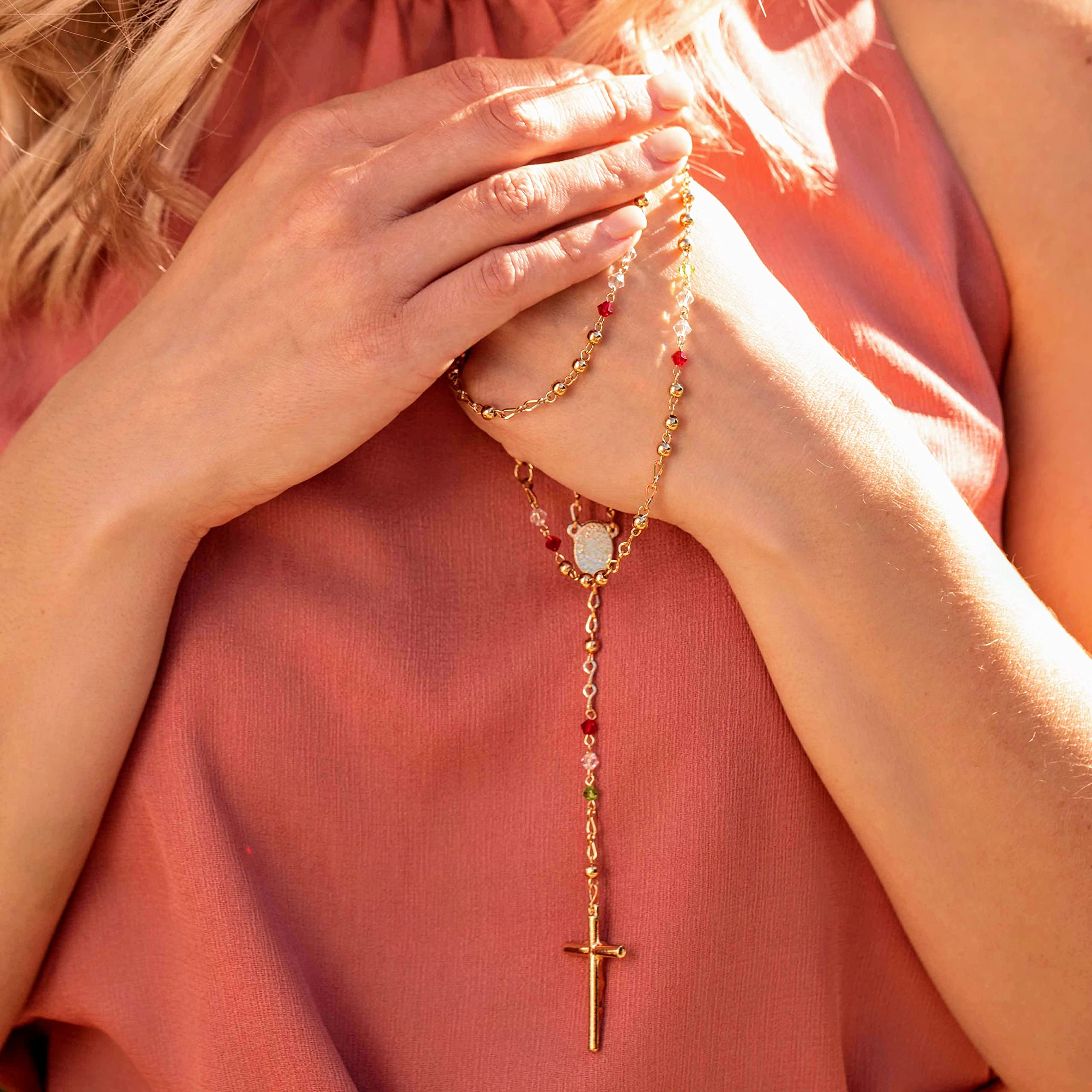 LIFETIME JEWELRY Rosary Necklace Colorful Prayer Beads 24K Real Gold Plated